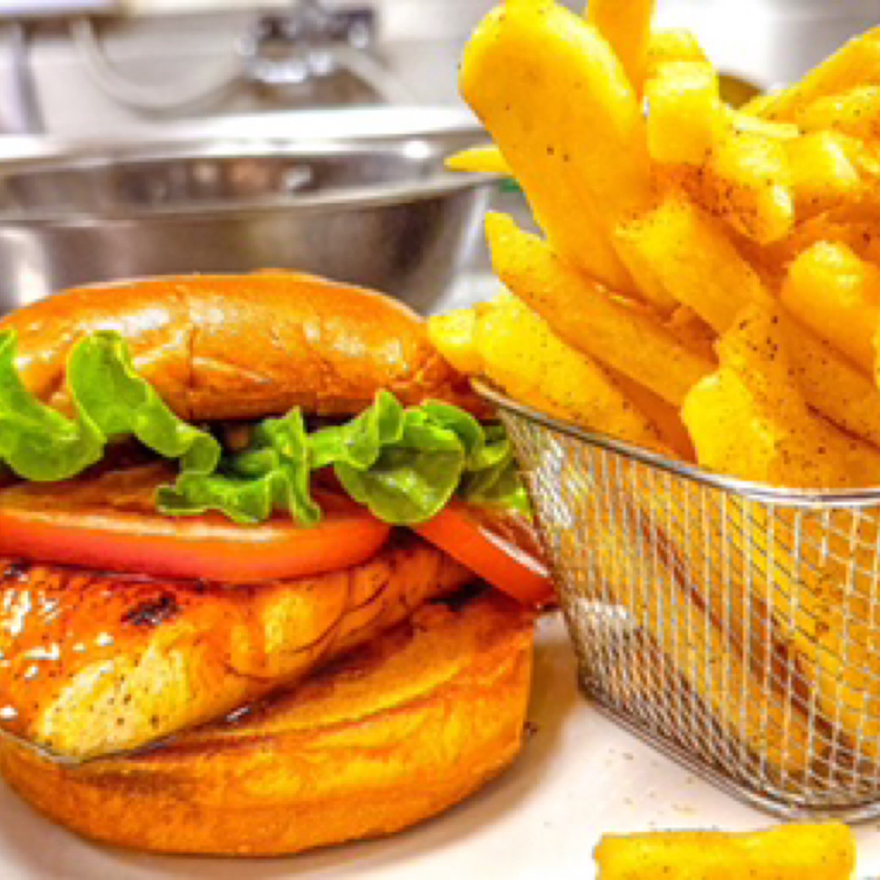 Bourbon Salmon Burger Meal | Paige's Bistro